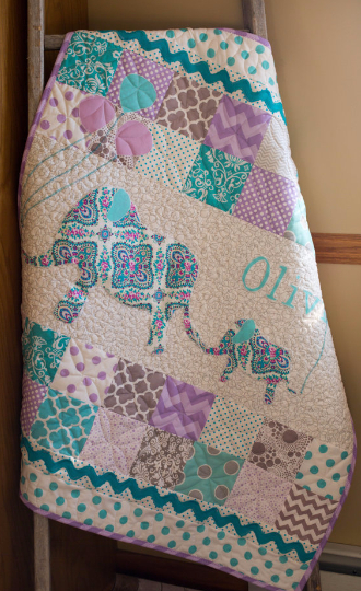 Baby Elephant Following It’s Mother Baby Quilt A Charming Scene ...